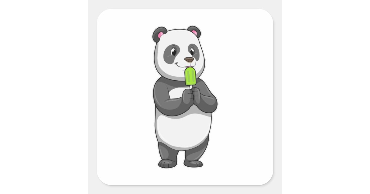 Panda with Popsicle Square Sticker | Zazzle