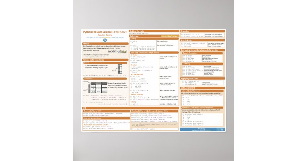 Pandas Basic Cheat Sheet Poster | Zazzle