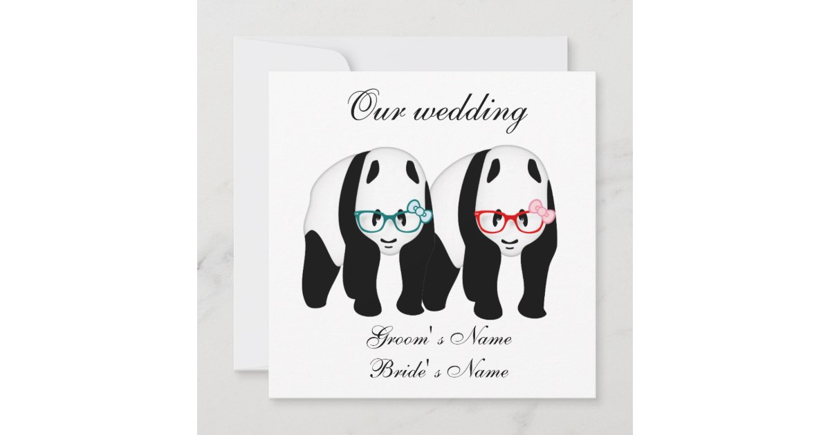 Panda's wearing glasses wedding invitation | Zazzle