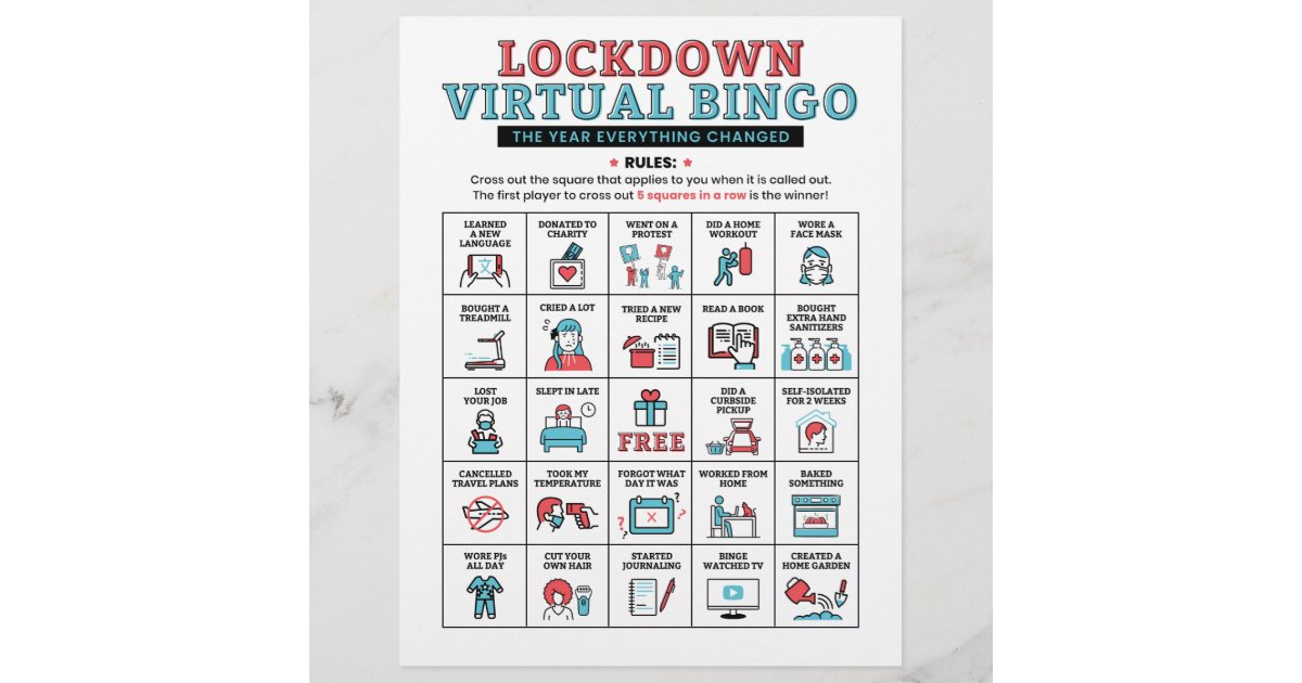 Pandemic Quarantine Bingo Lockdown Activities | Zazzle