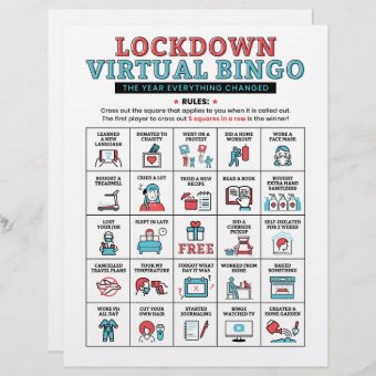 Pandemic Quarantine Bingo Lockdown Activities | Zazzle