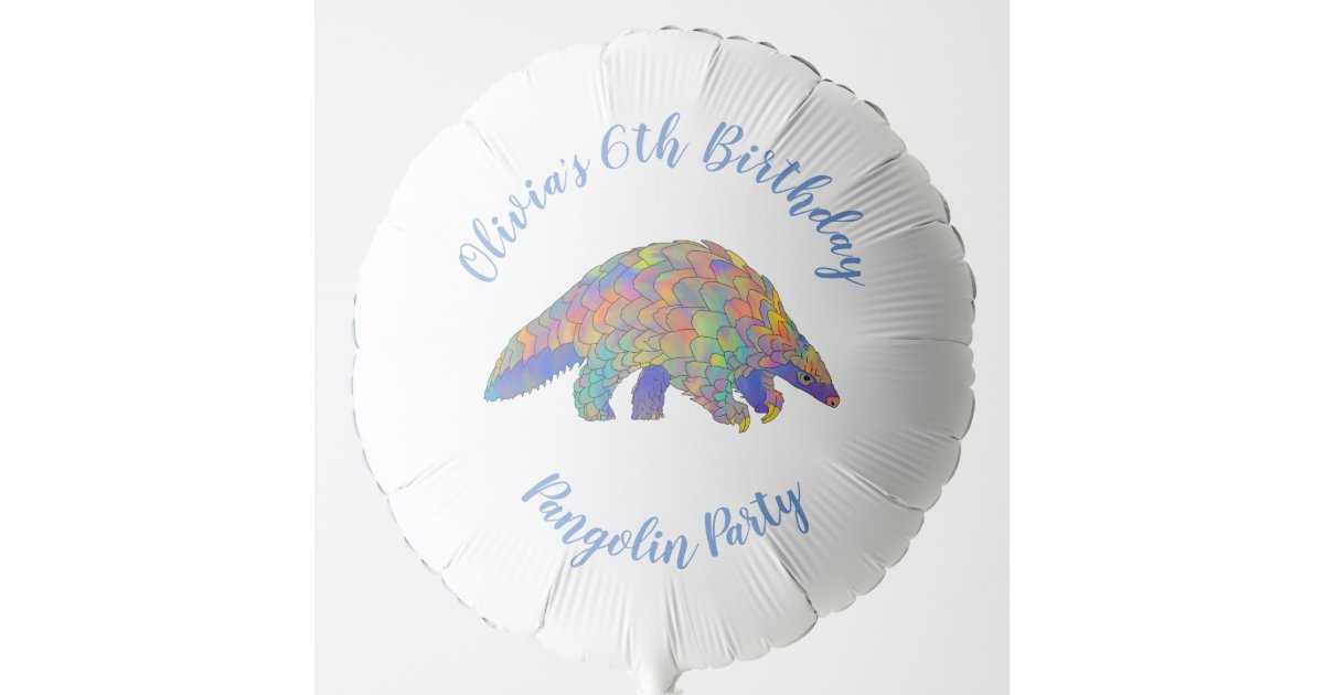 Pangolin Party Kids 6th Birthday Blue Add Name Balloon | Zazzle