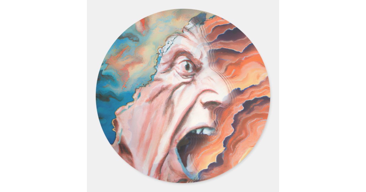 Panic Waves Oil Painting Classic Round Sticker | Zazzle