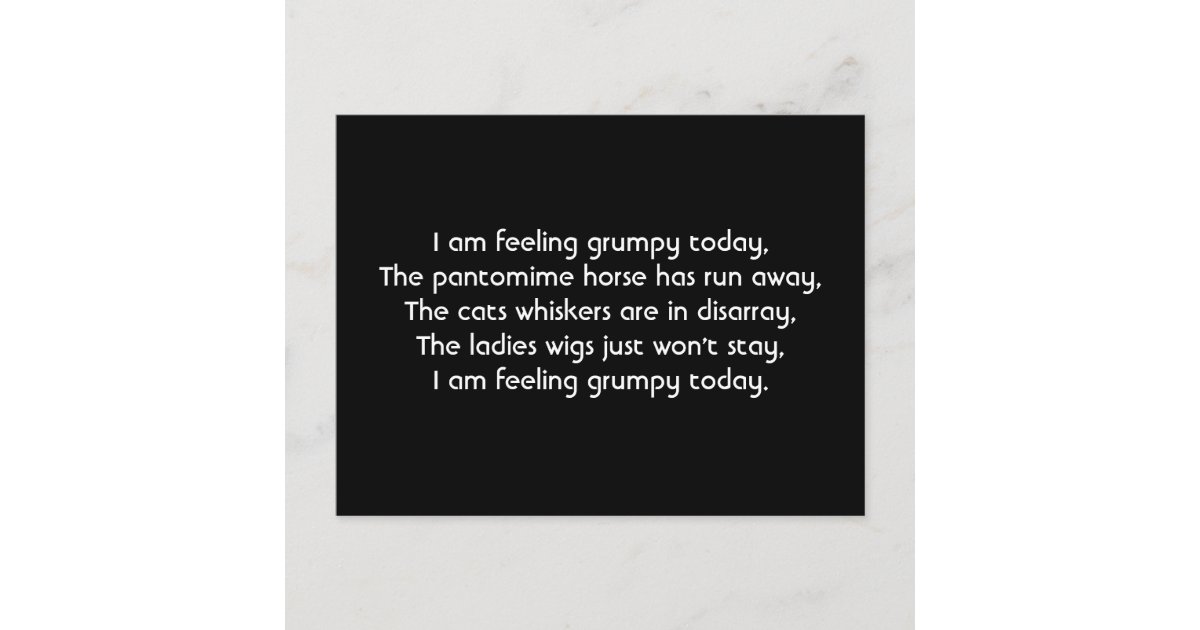 Pantomime. Poem. Black White Postcard | Zazzle