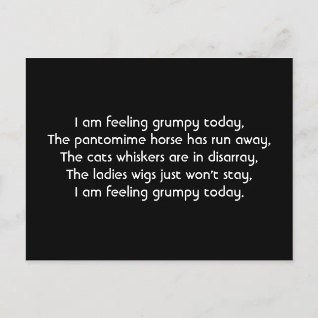 Pantomime. Poem. Black White Postcard | Zazzle