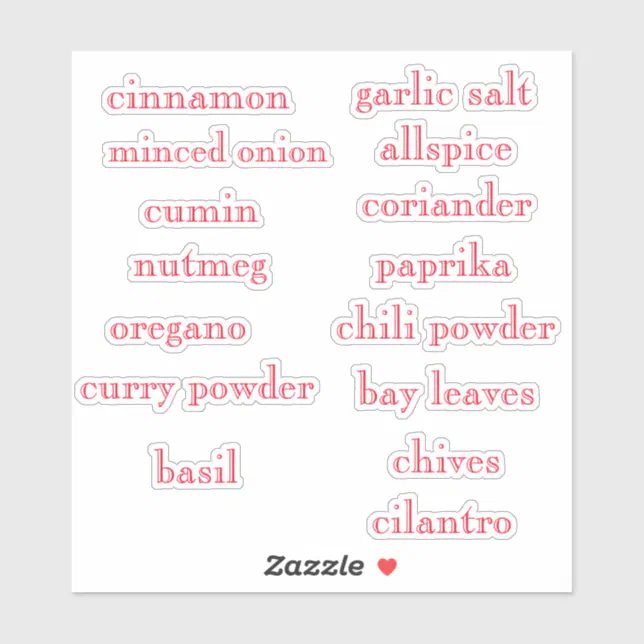 Pantry Spices Set Red Font Sticker | Zazzle