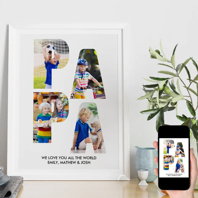 PAPA Letter Cutout Photo Collage Grandkids Name Poster | Zazzle