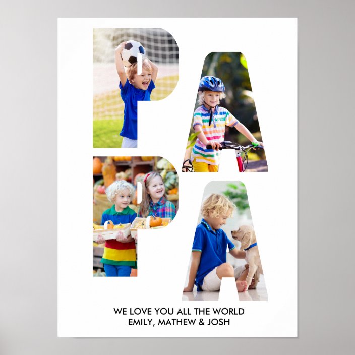 PAPA Letter Cutout Photo Collage Grandkids Name Poster | Zazzle.com