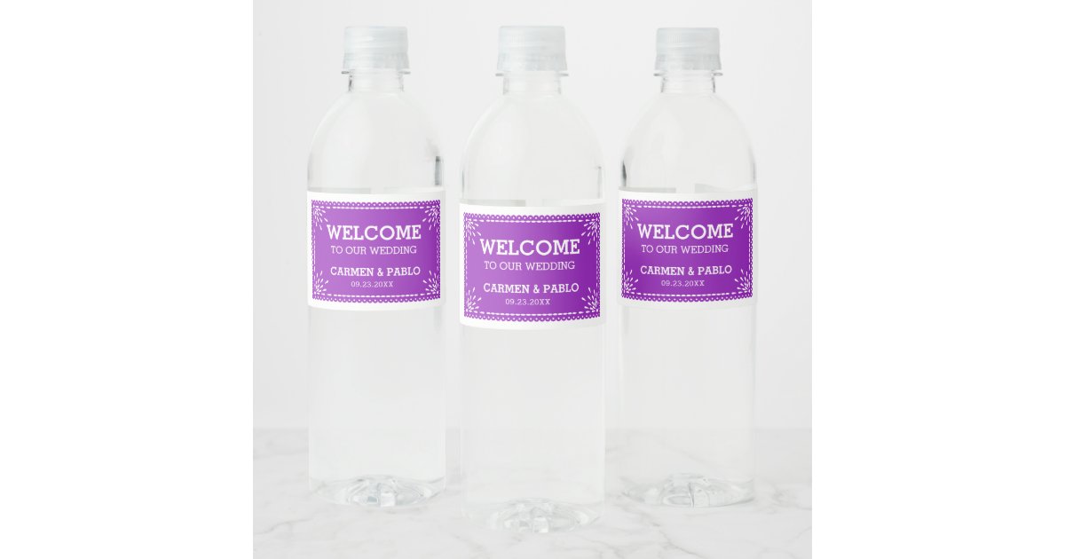 Papel Picado Colorful Mexican Wedding Water Bottle Label | Zazzle