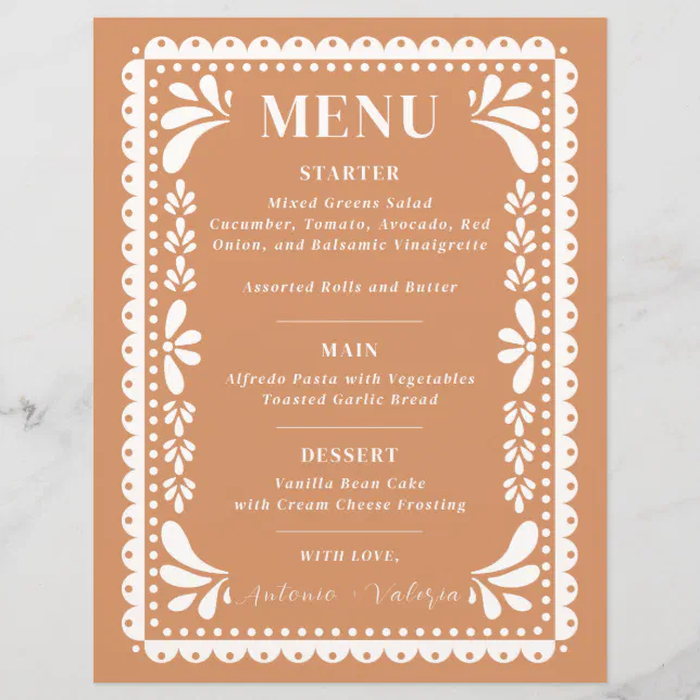 Papel Picado Wedding Menu Modern Mexican Theme | Zazzle