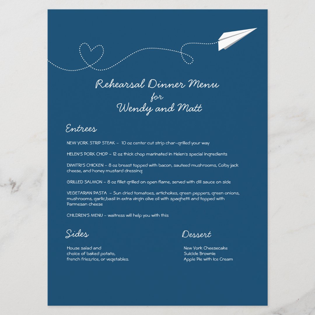 Paper Airplane Menu Card | Zazzle