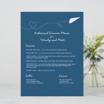 Paper Airplane Menu Card | Zazzle