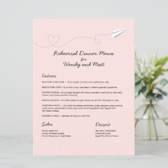 Paper Airplane Menu Card | Zazzle