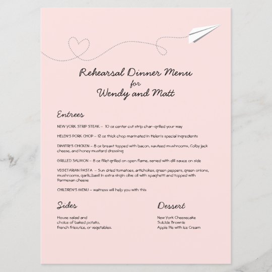 Paper Airplane Menu Card | Zazzle.com