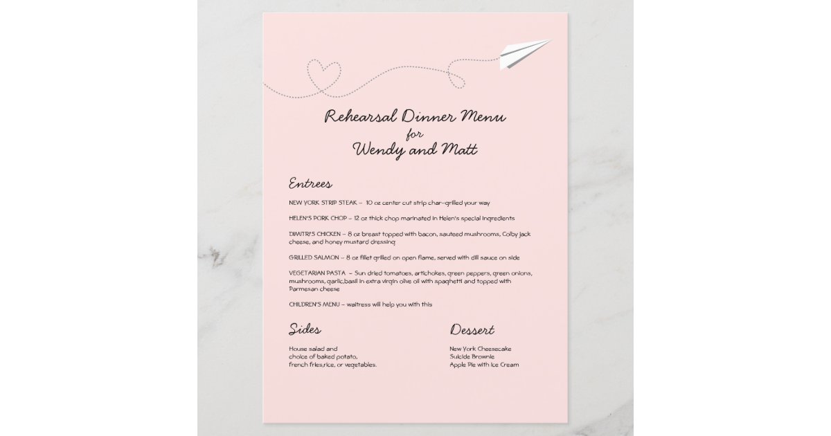 Paper Airplane Menu Card | Zazzle