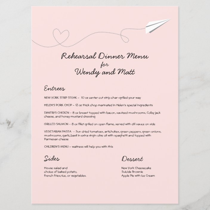Paper Airplane Menu Card | Zazzle.com