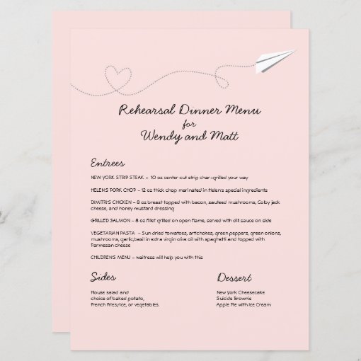 Paper Airplane Menu Card | Zazzle