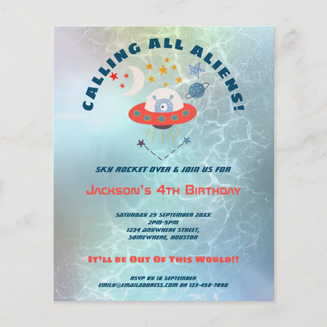 PAPER | Aliens 4th Birthday party Invitation | Zazzle