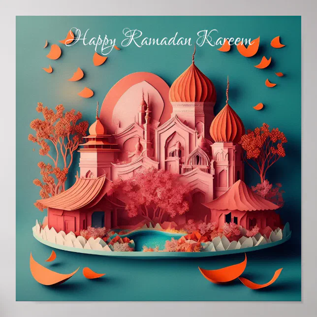 Paper Art Style Happy Ramadan Canvas Poster | Zazzle