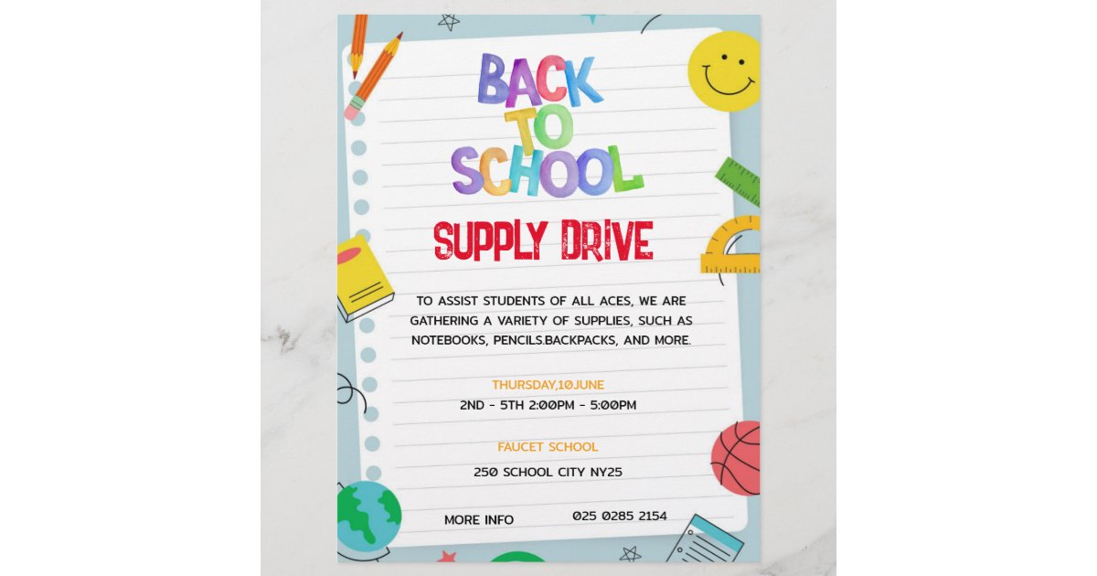 Paper Back to School Supply Drive Fundraiser Flyer | Zazzle