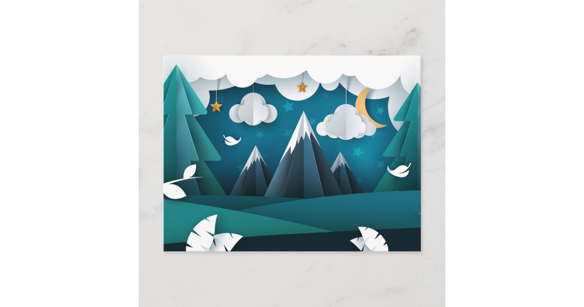 Paper Craft Mountain Night Sky Postcard | Zazzle