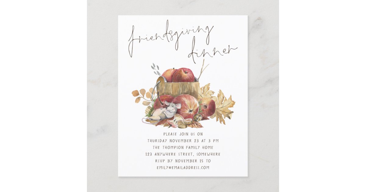 PAPER | Cute Mouse Friendsgiving Dinner Invite | Zazzle