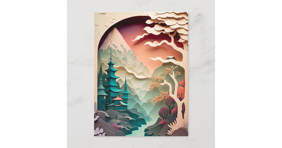 Paper Cutout Landscape Postcard | Zazzle