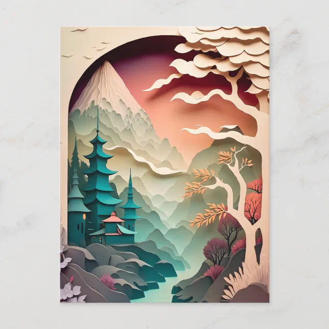 Paper Cutout Landscape Postcard | Zazzle