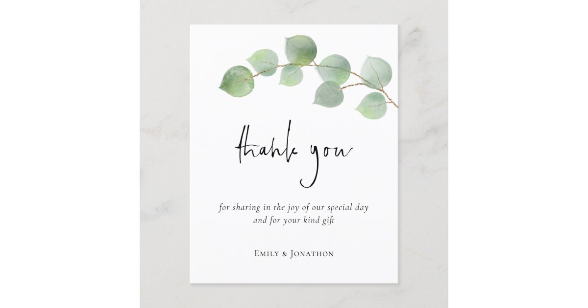 PAPER | Eucalyptus Leaf Script Photo Thank You | Zazzle