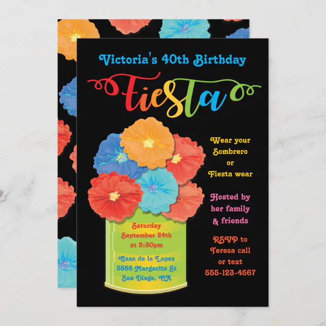 Paper flower Can Fiesta Birthday Party Invitation | Zazzle