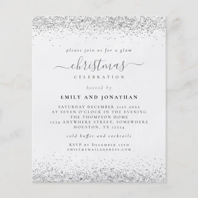PAPER | Glam Silver Glitter Christmas Party Invite | Zazzle