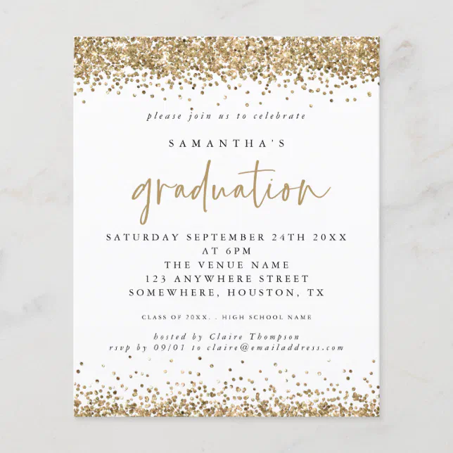 PAPER Gold Glitter Border Graduation Invitation | Zazzle