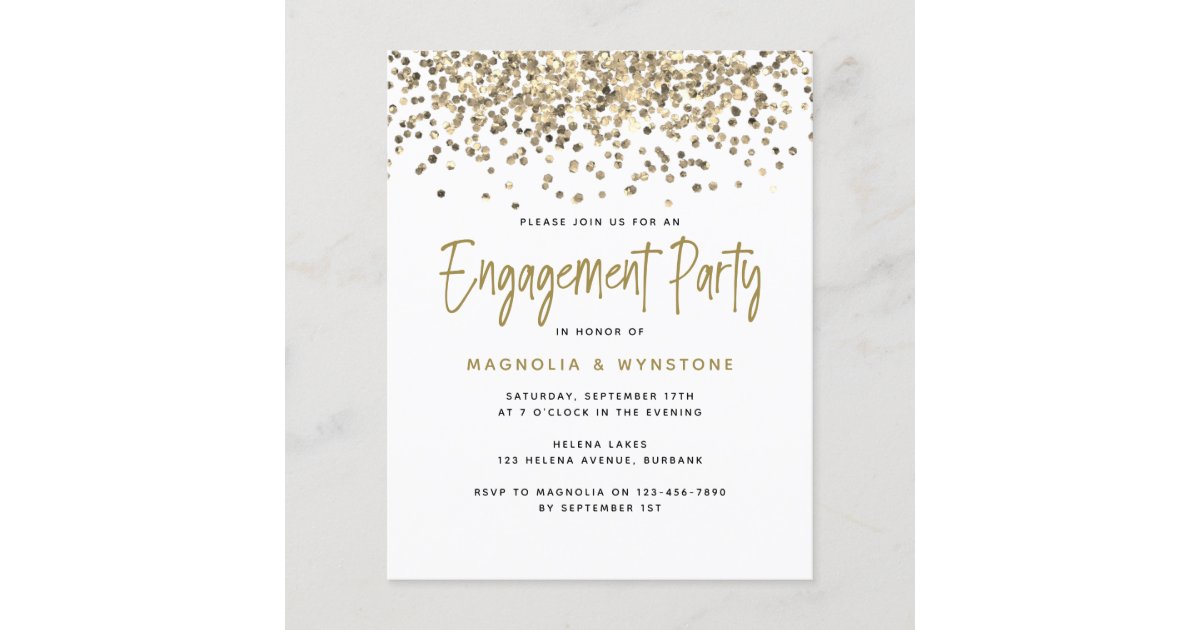 PAPER Gold Glitter Engagement Party Invitation | Zazzle