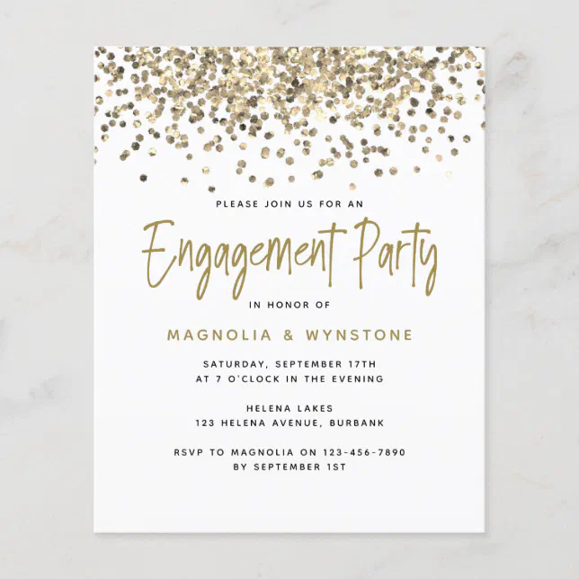 PAPER Gold Glitter Engagement Party Invitation | Zazzle