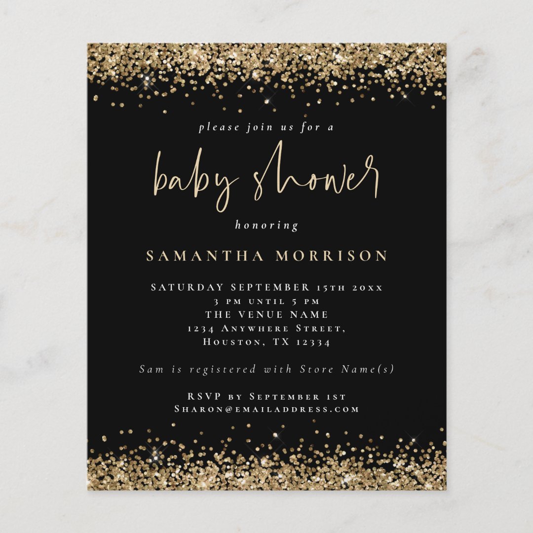 PAPER Gold Glitter Girl Boy Baby Shower Black | Zazzle