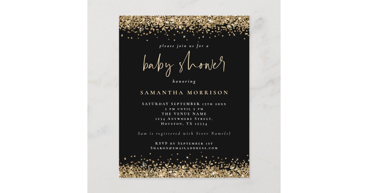 PAPER Gold Glitter Girl Boy Baby Shower Black | Zazzle