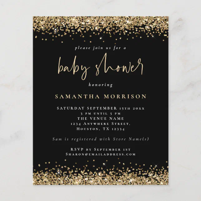 PAPER Gold Glitter Girl Boy Baby Shower Black | Zazzle