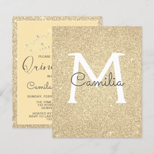 Paper Gold Glitter Monogram Quinceanera | Zazzle
