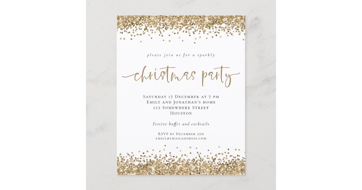 PAPER | Gold Glitter Script Christmas Party Invite | Zazzle