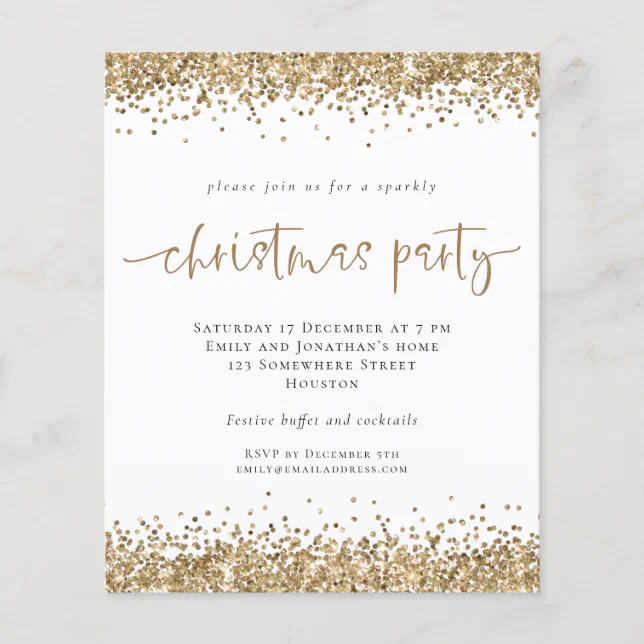 PAPER | Gold Glitter Script Christmas Party Invite | Zazzle