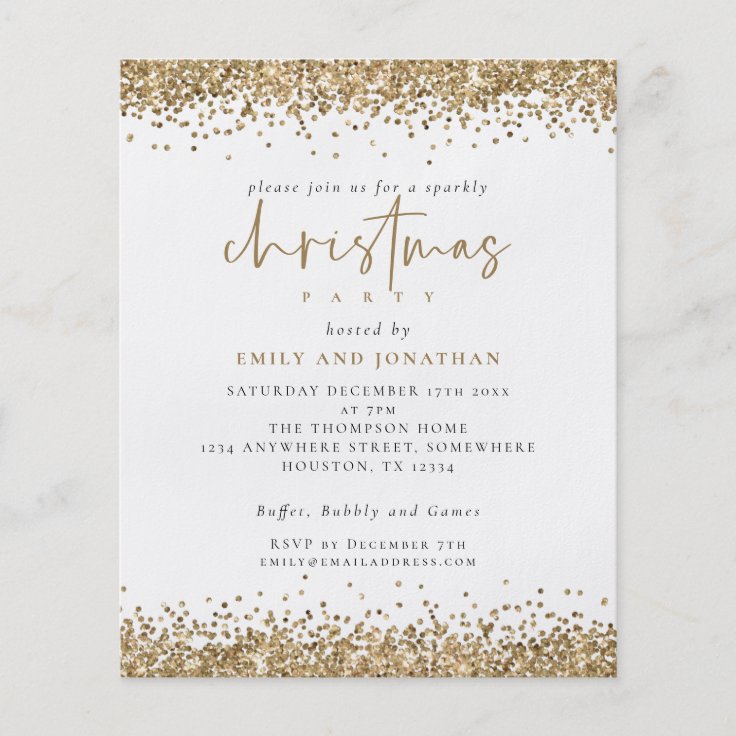 PAPER Gold Glitter Script Christmas Party Invite | Zazzle