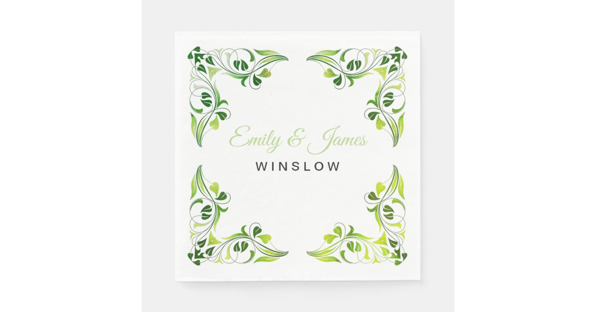 Paper Napkins-Green Fancy Leaf Borders Napkins | Zazzle