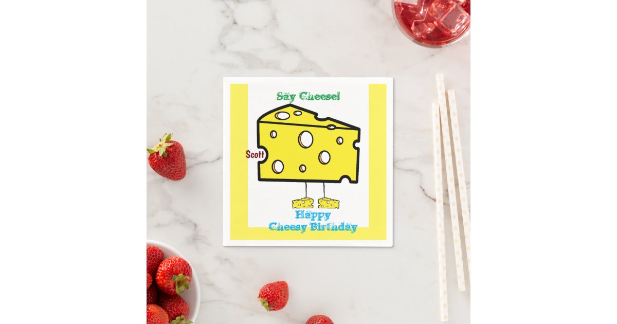Paper Napkins, Happy Birthday Cheesy Say Cheese Napkins | Zazzle