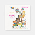 Paper Napkins, Happy Birthday Fox Bear Cat Chicks Napkins | Zazzle