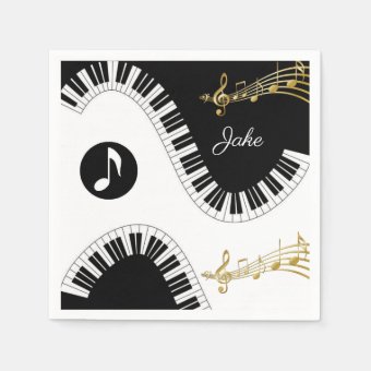 Paper Napkins, Piano White Black Gold Music Notes Napkins | Zazzle