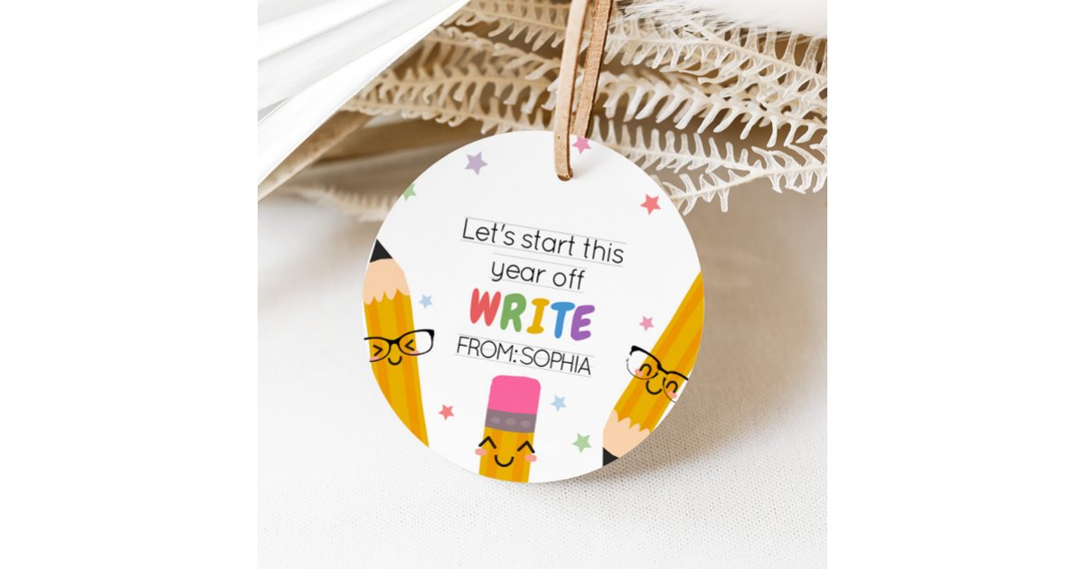 Paper Pencil Back to School Round Favor Tags | Zazzle