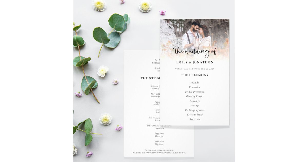 PAPER Photo Modern Script Wedding Program | Zazzle