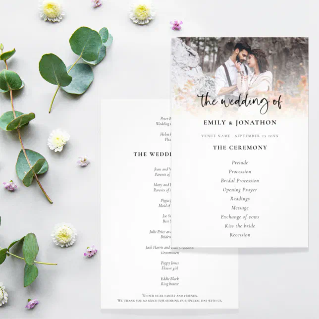 PAPER Photo Modern Script Wedding Program | Zazzle