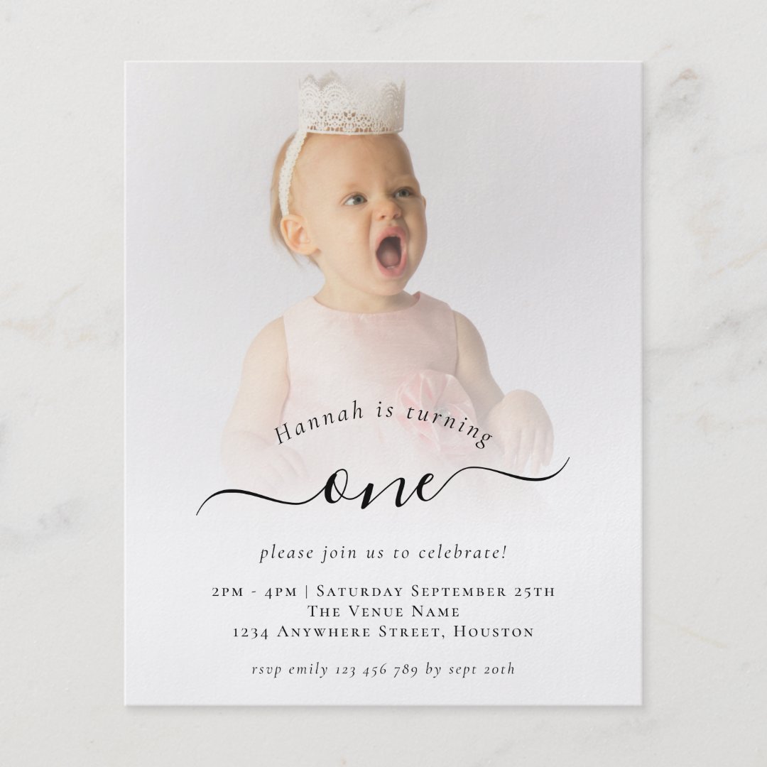 PAPER Photo Script 1st Birthday Party Invitation | Zazzle