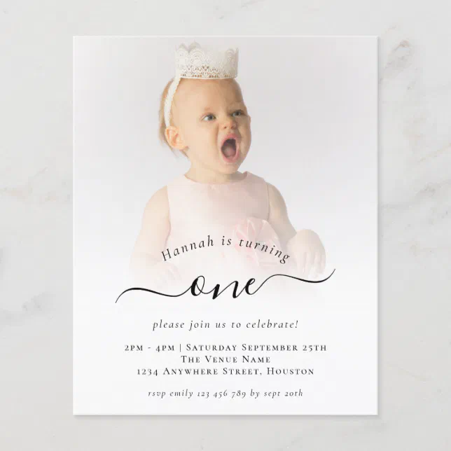 PAPER Photo Script 1st Birthday Party Invitation | Zazzle